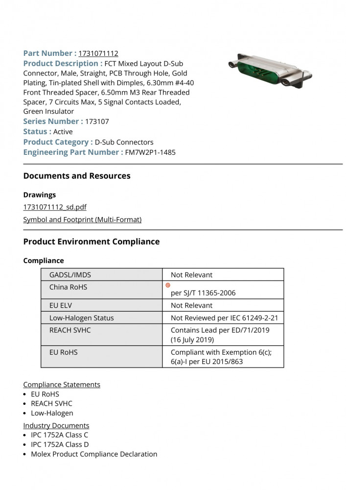 MOLEX 1731071112 drawing page 1