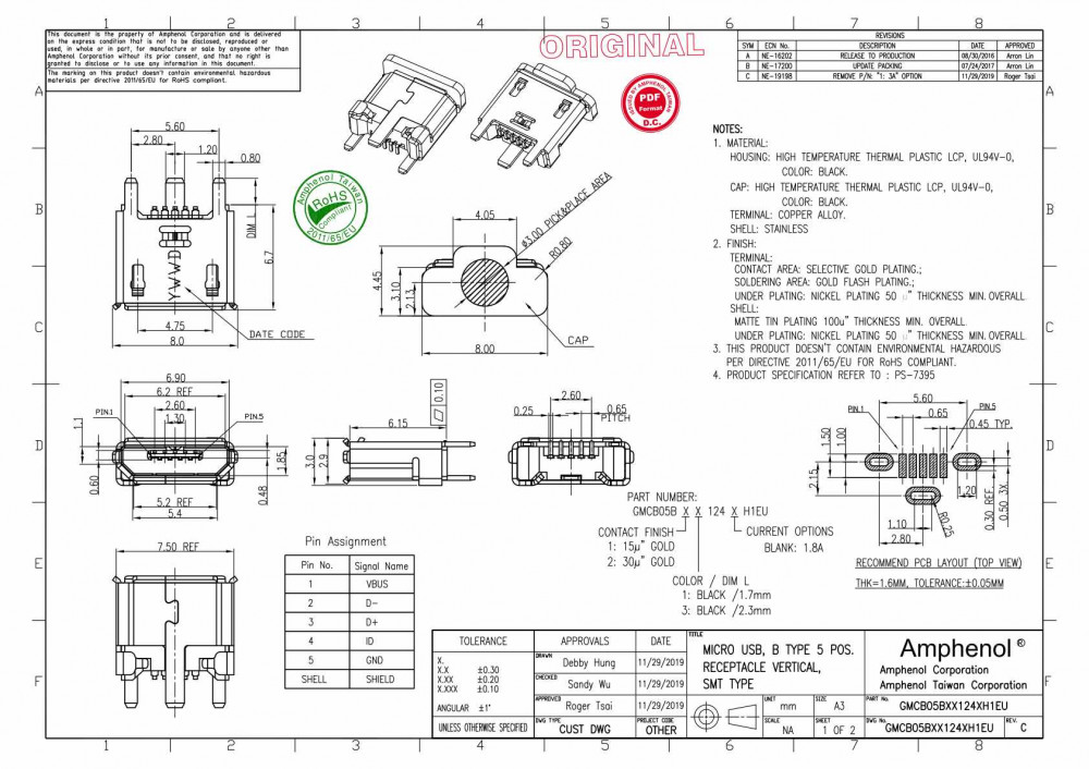 Amphenol GMCB05B11124H1EU technical document page 1