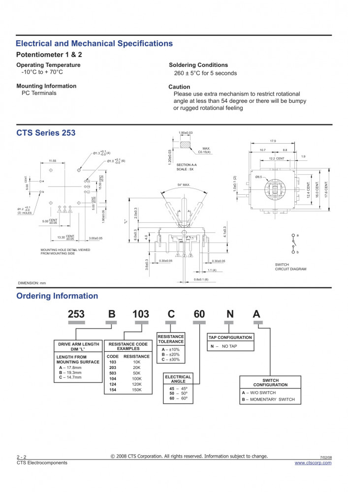 CTS 253B203C60NA datasheet page 2
