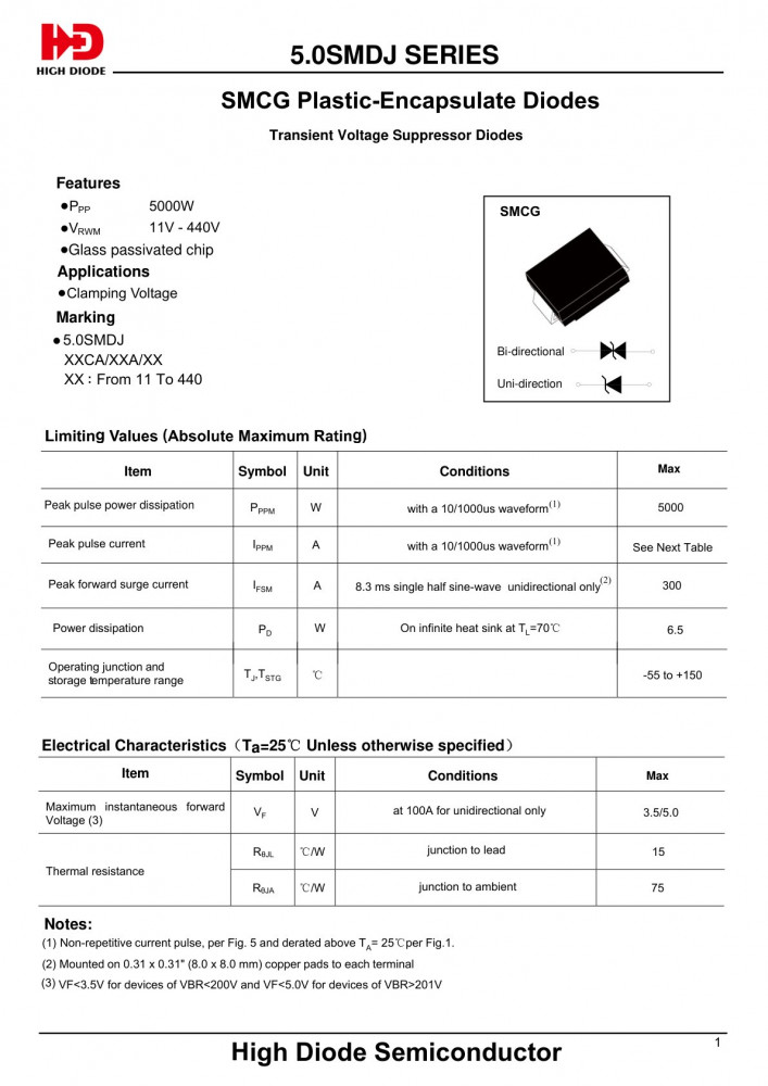 High Diode SMCG datasheet page 1