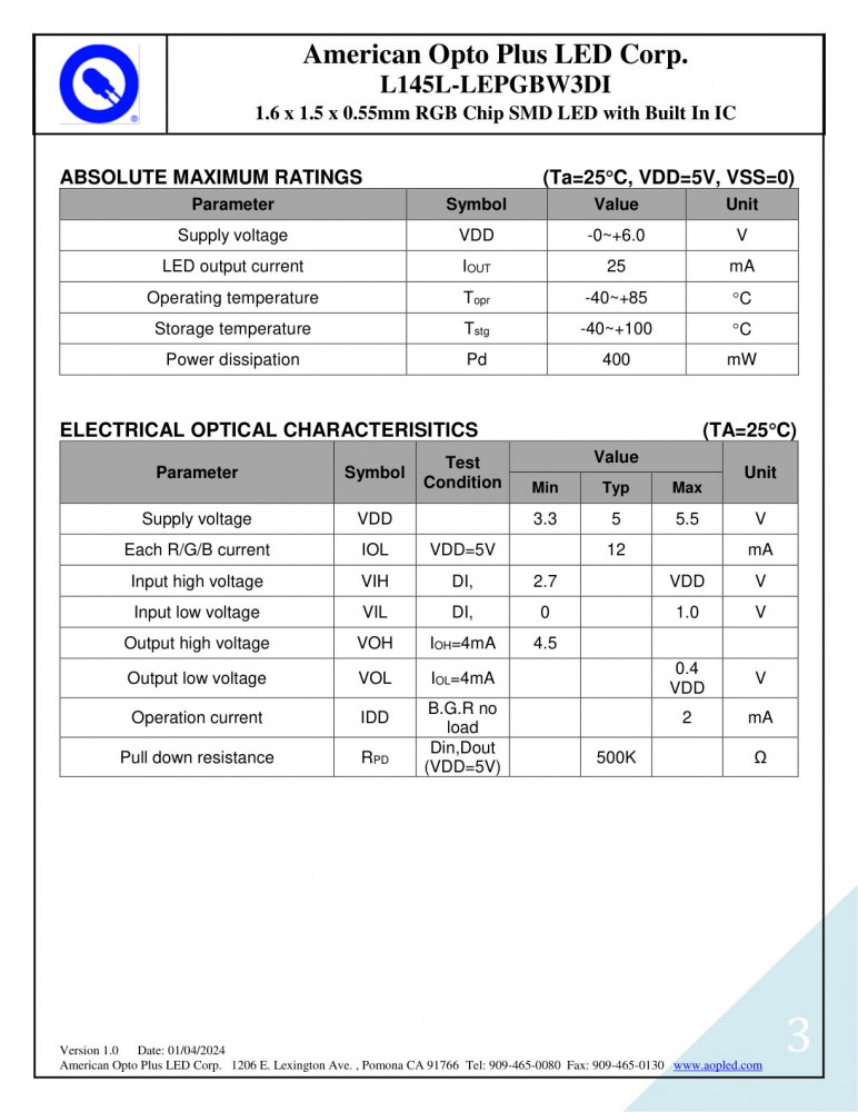 L145L-LEPGBW3DI datasheet page 3