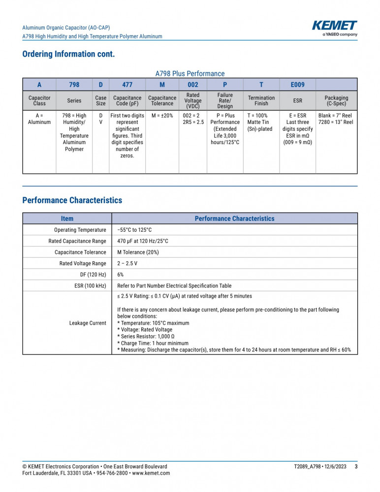 KEMET A798 datasheet page 3