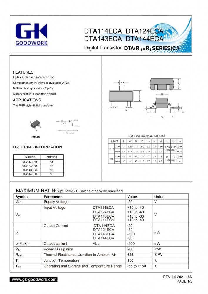 DTA114ECA datasheet page 1