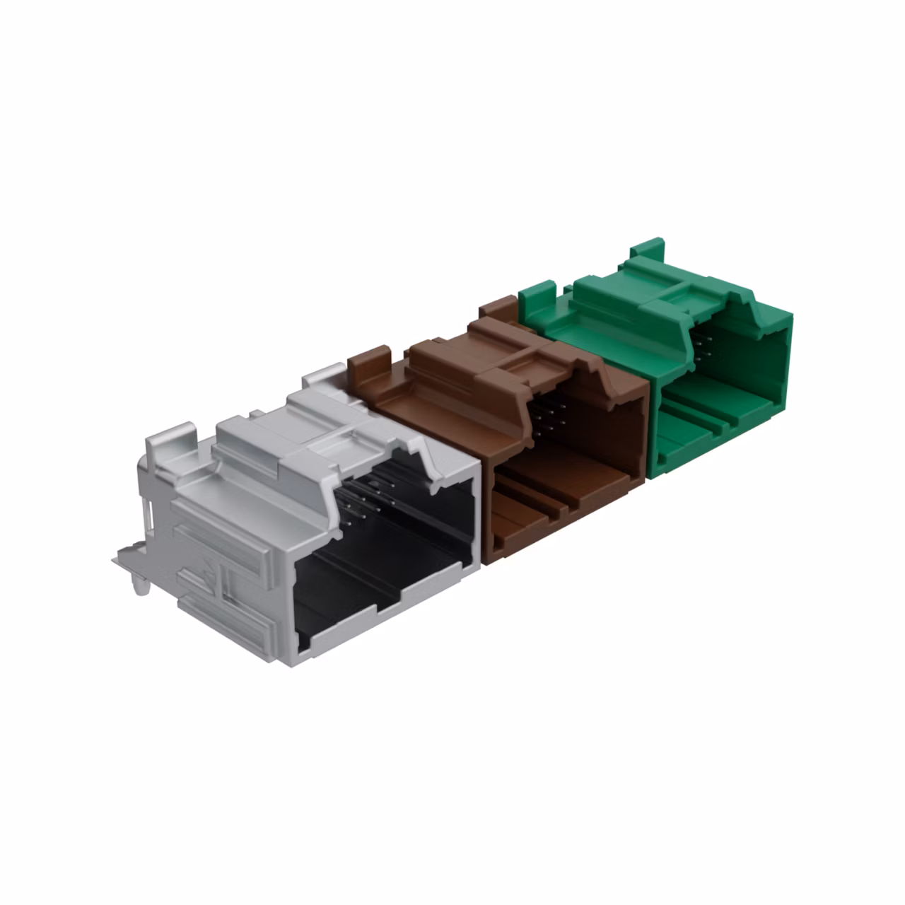 Stac64 3 Bay Right-Angle Headers, 60 Circuits, Bay A 20 Circuit Signal Header, Polarization B, Gray; Bay B 20 Circuit Signal Header, Polarization C, Brown; Bay C 20 Circuit Signal Header, Polarization D, Green; Tray for sale