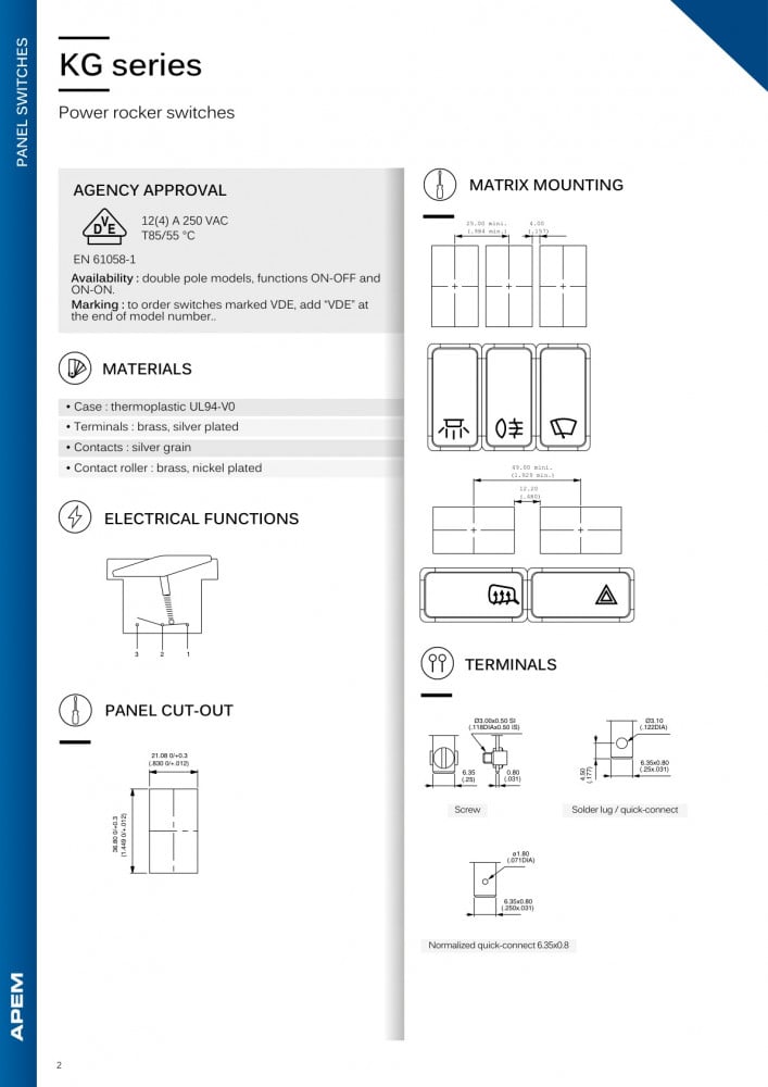 APEM KG series datasheet page 2