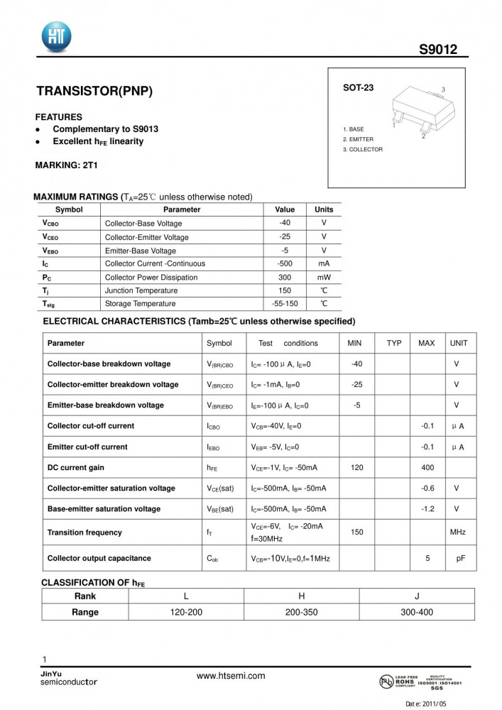 S9012 datasheet page 1