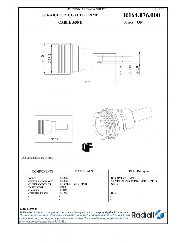 Radiall R164076000 technical datasheet page 1