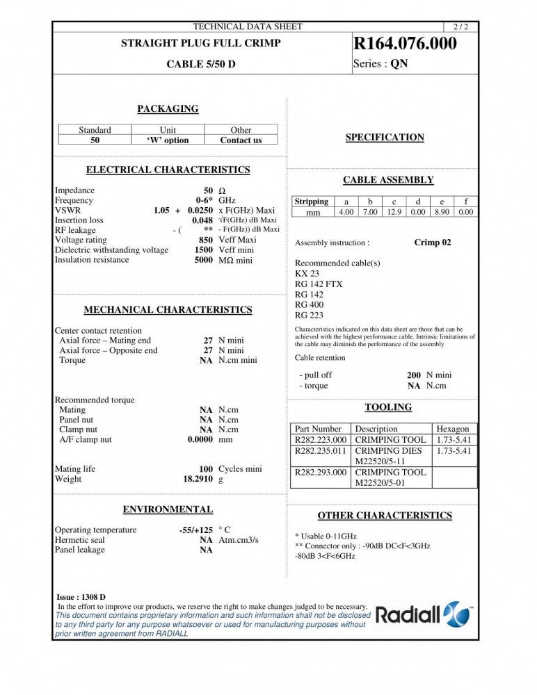 Radiall R164076000 technical datasheet page 2