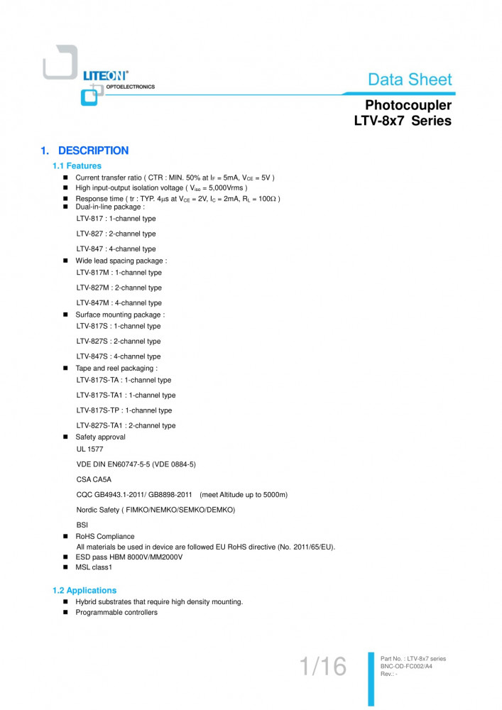 LTV-817 datasheet page 2