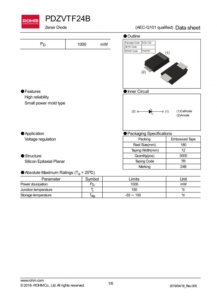 PDZVTFTR24B datasheet page 1