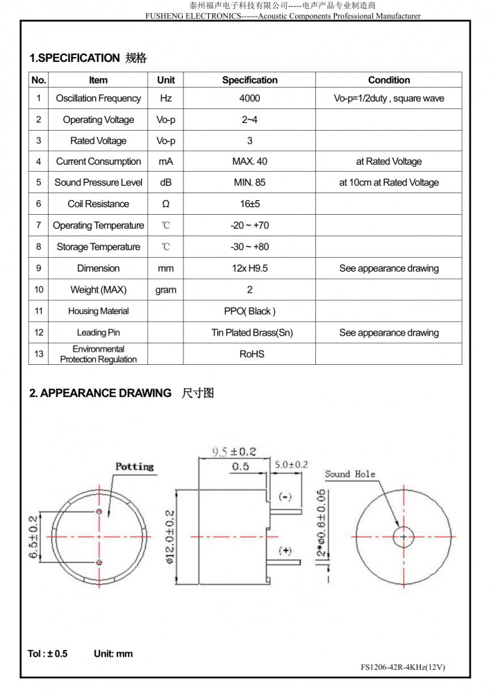 FUET FS-1201 specification page 2