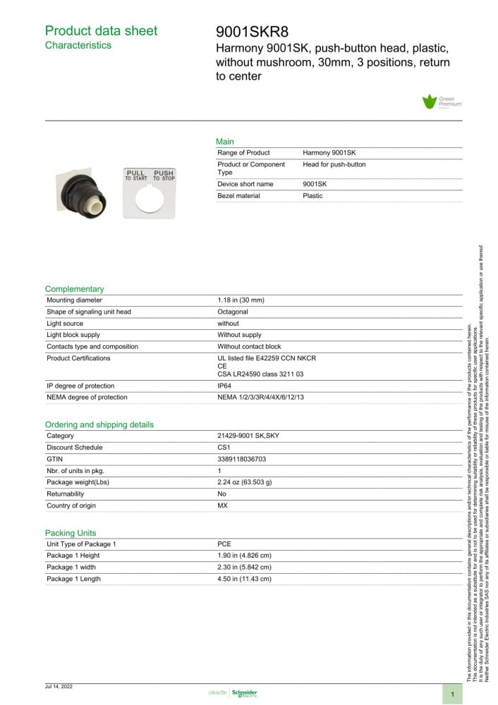9001SKR8 technical document page 1