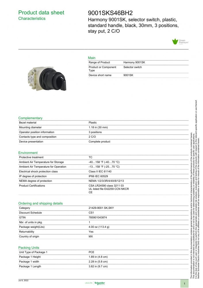 9001SKS46BH2 technical document page 1