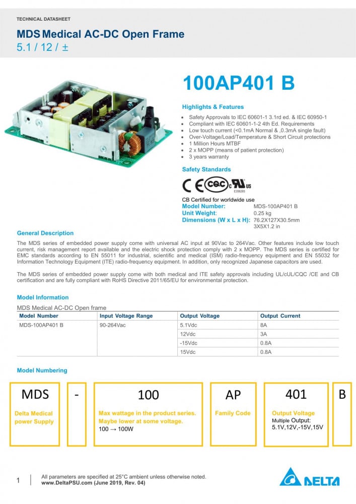 MDS-100AP401 BA datasheet page 1