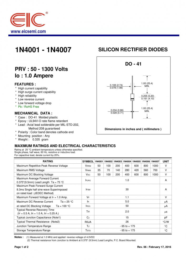 EIC 1N4007 datasheet page 1