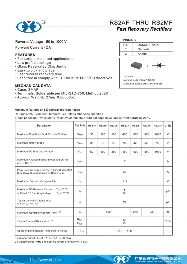 RS2JF datasheet page 1
