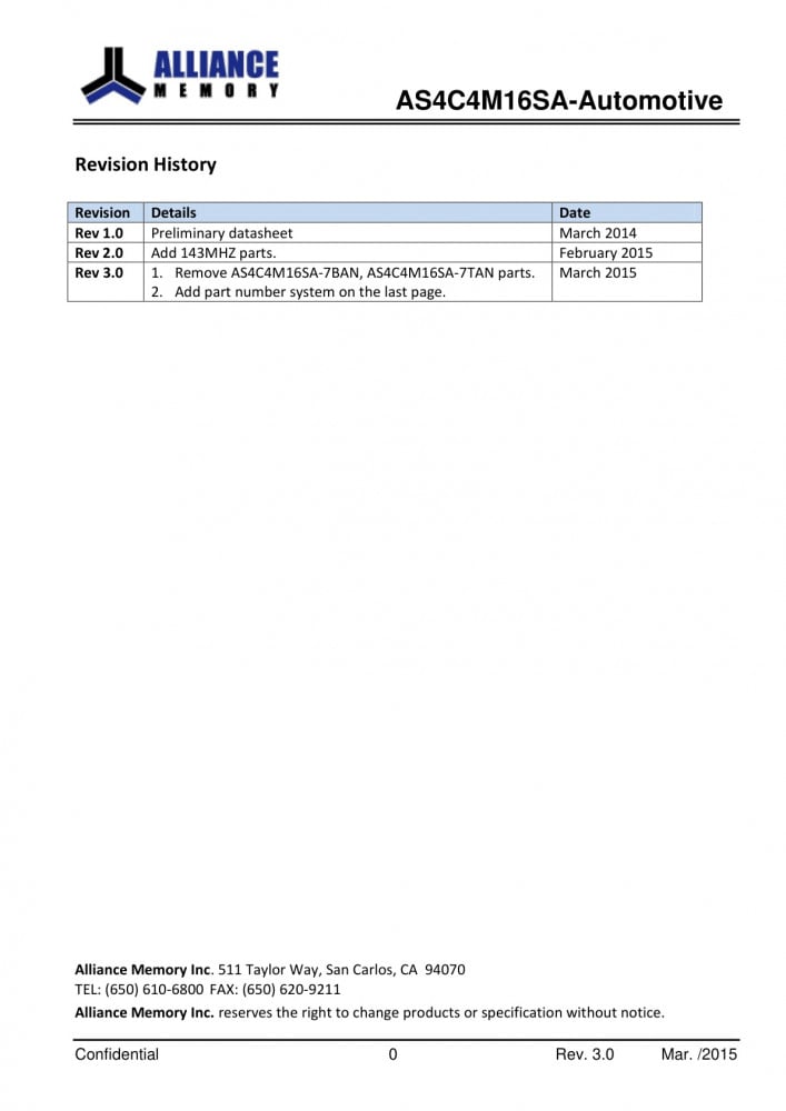 AS4C4M16SA datasheet page 1