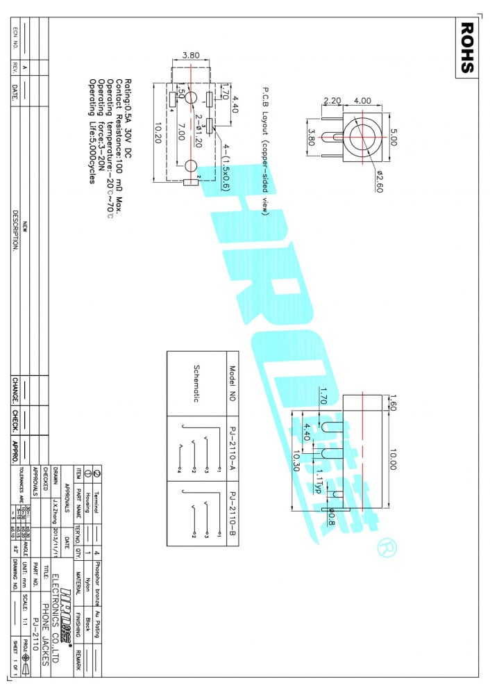 PJ-2110-4A technical drawing and specification preview