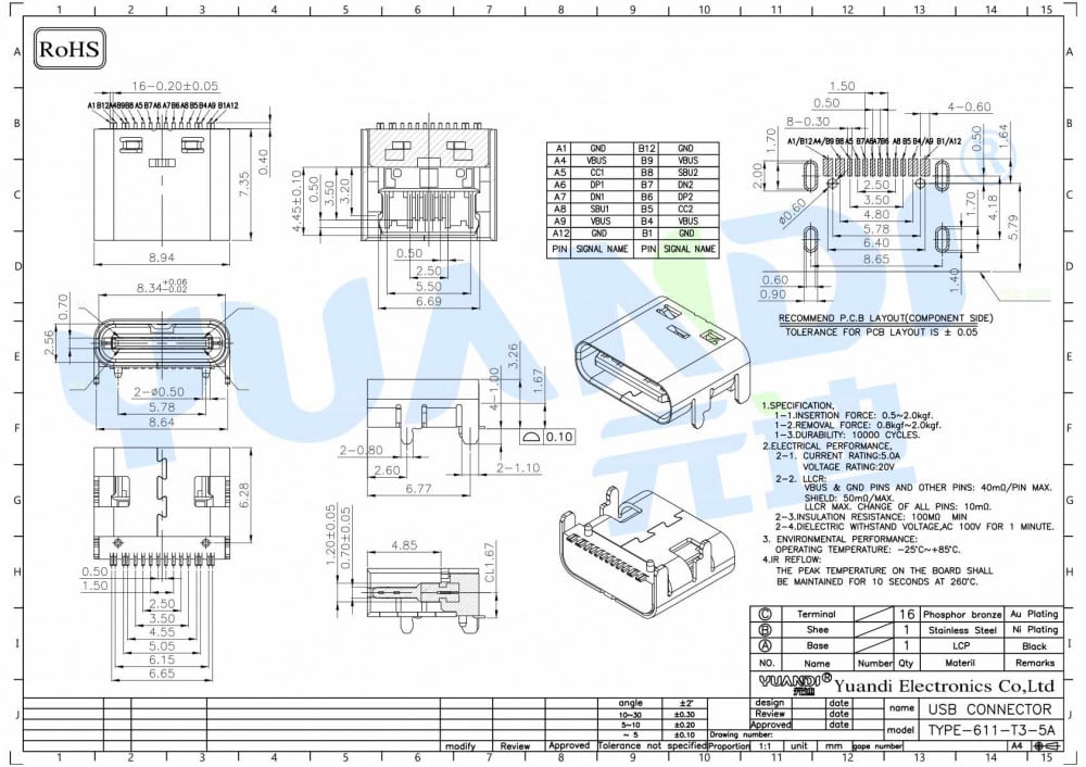 TYPE-611-T3-5A technical drawing page 1