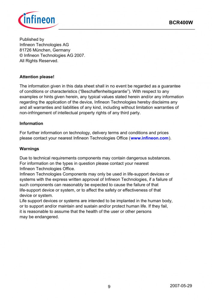 BCR 400W H6327 datasheet page 9