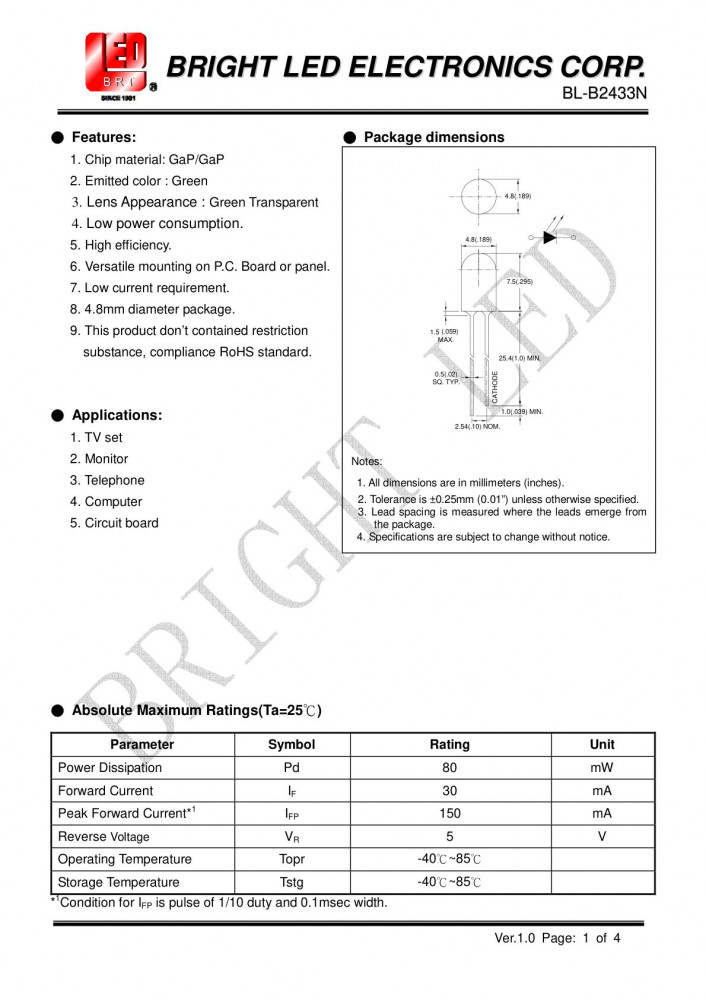 BL-B2433N technical document page 1