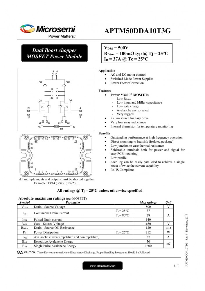 APTM50DDA10T3G datasheet page 1