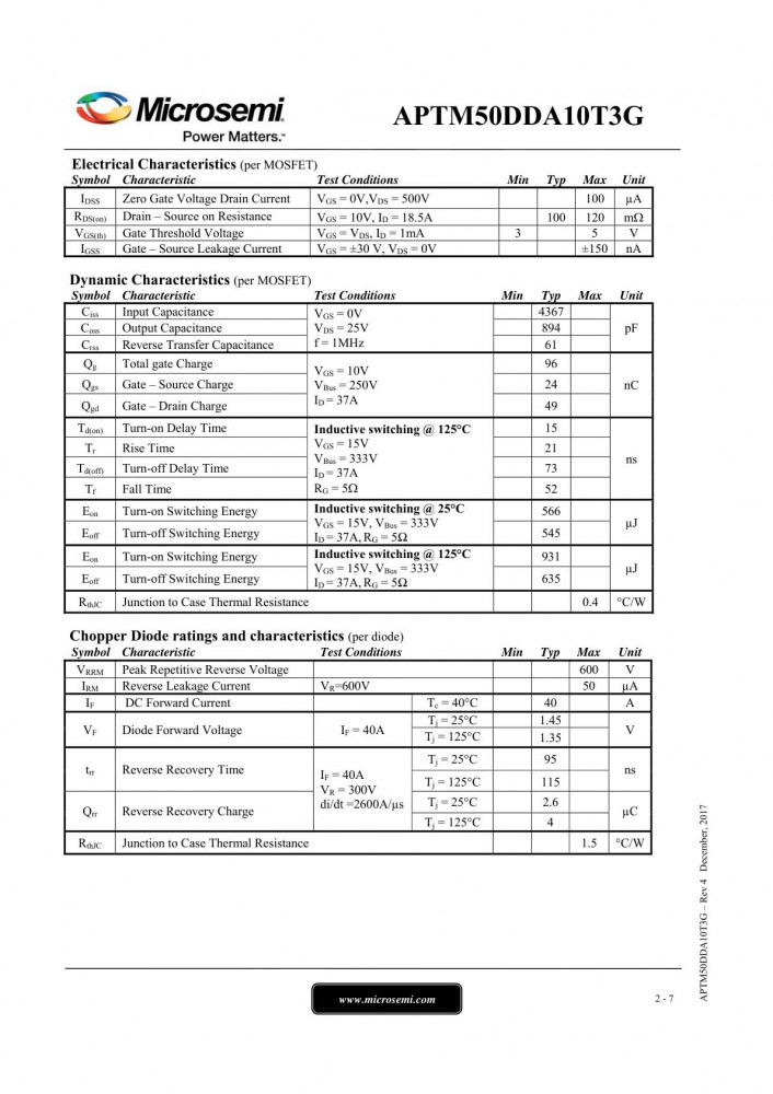 APTM50DDA10T3G datasheet page 2