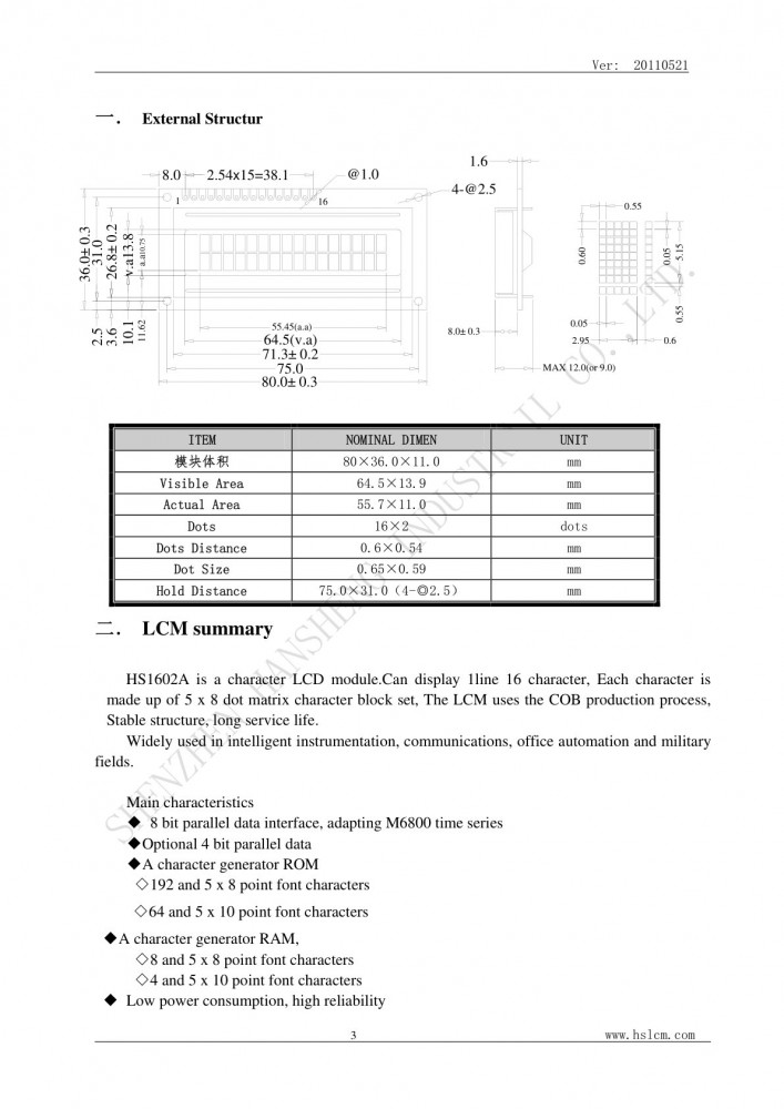 HS1602A datasheet page 3