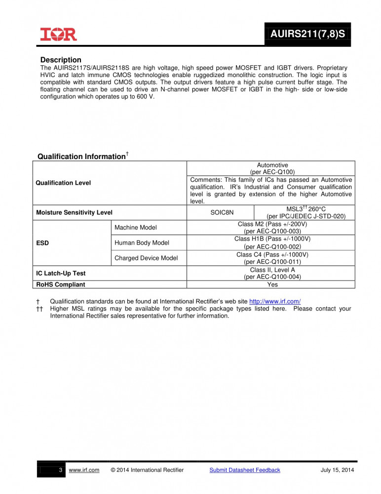 AUIRS2118STR datasheet page 3