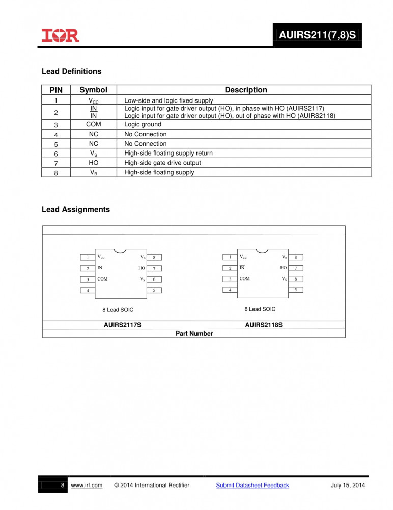 AUIRS2118STR datasheet page 8