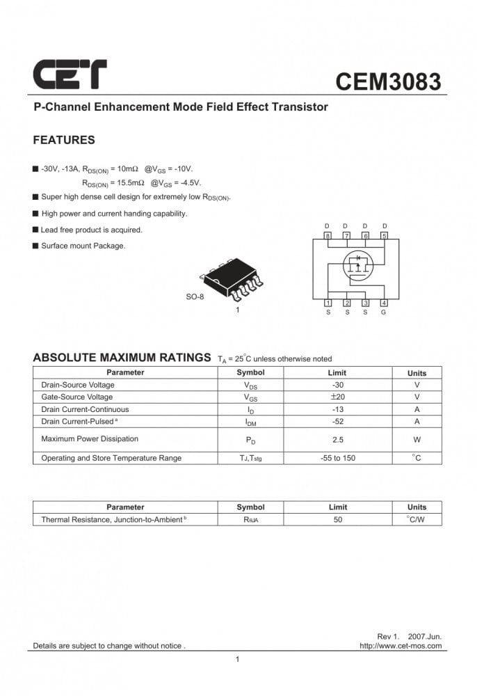 CEM3083 datasheet page 1
