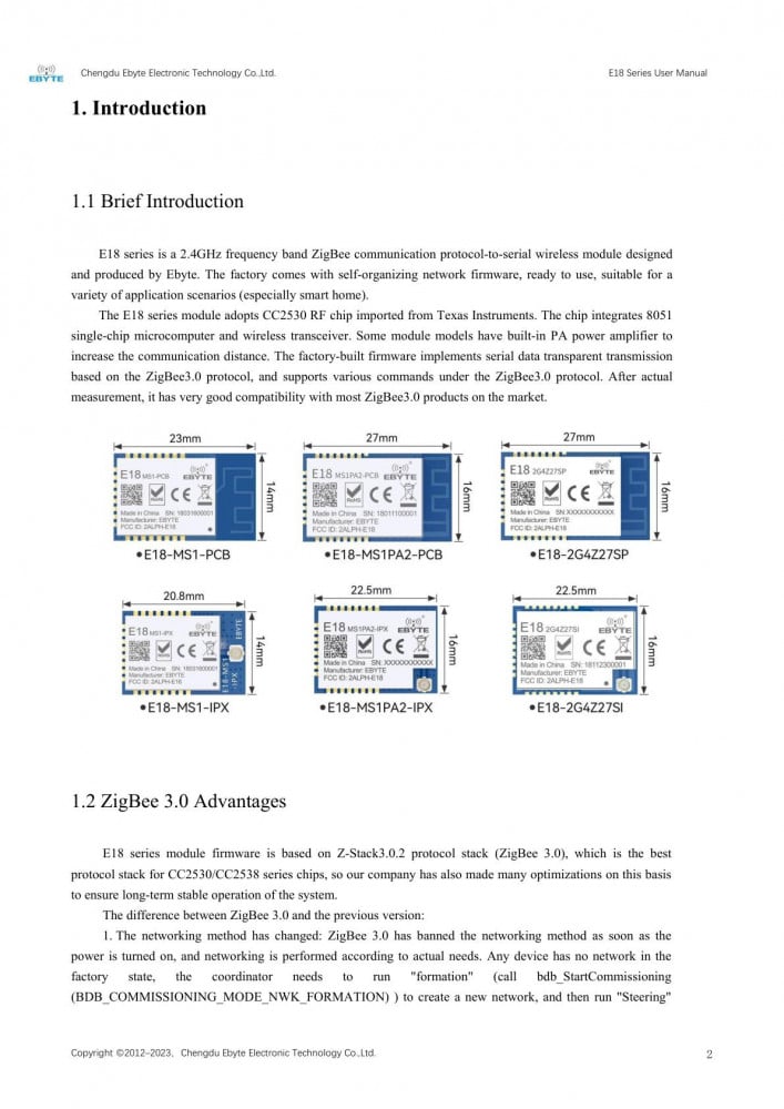 EBYTE E18 series datasheet page 3