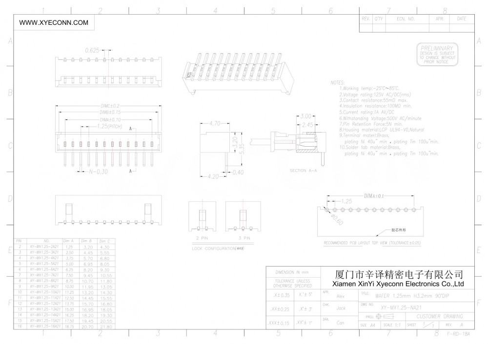 XY-MX1.25-2A21 technical document preview