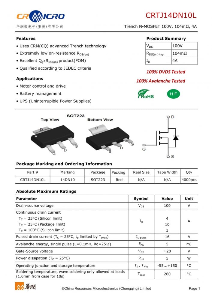 CRTJ14DN10L datasheet page 1