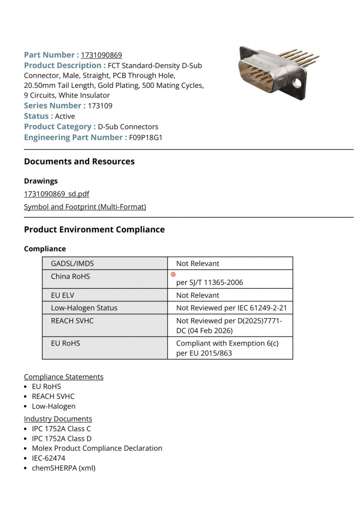 MOLEX 1731090869 technical document page 1