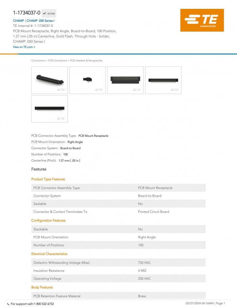 TE Connectivity 1-1734037-0 document page 1