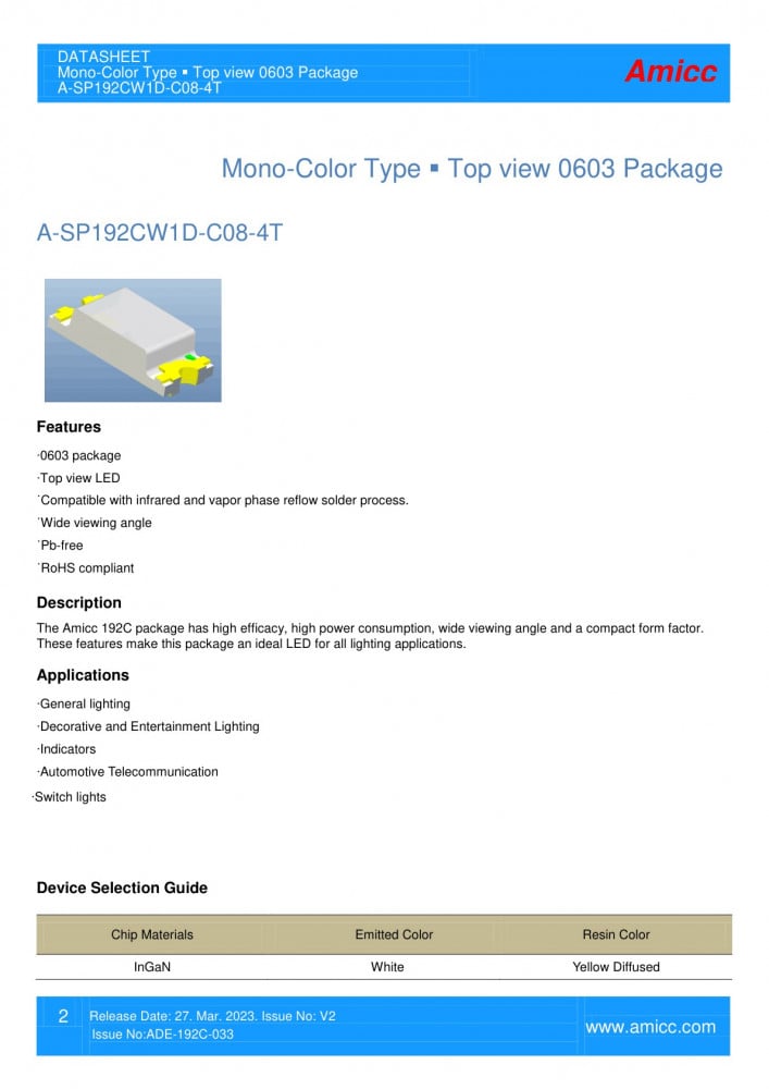 A-SP192CW1D-C08-4T datasheet page 2