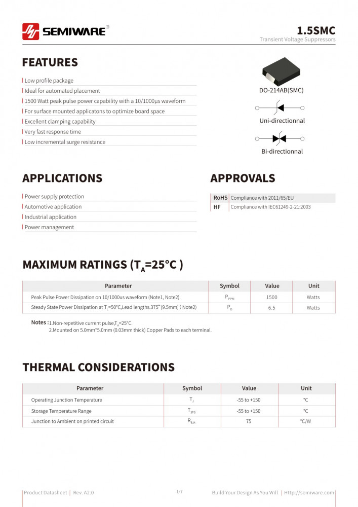1.5SMC27CA technical document, page 1