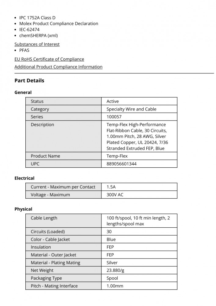 MOLEX cable technical document page 2