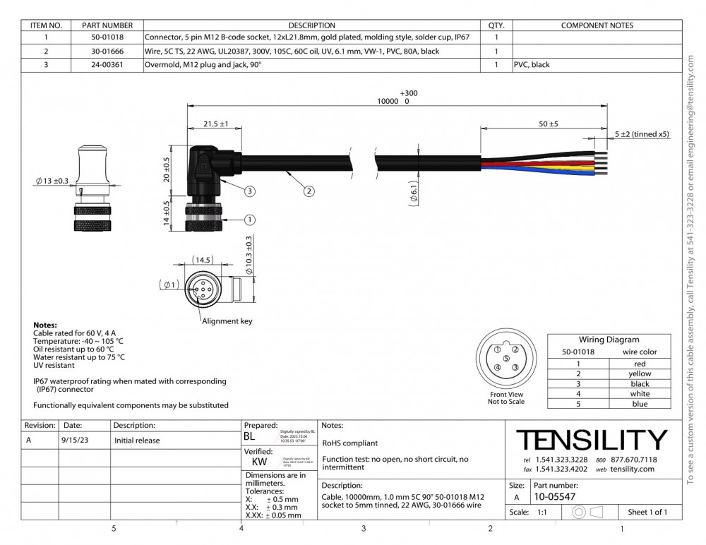 Tensility International 10-05547 cable assembly drawing
