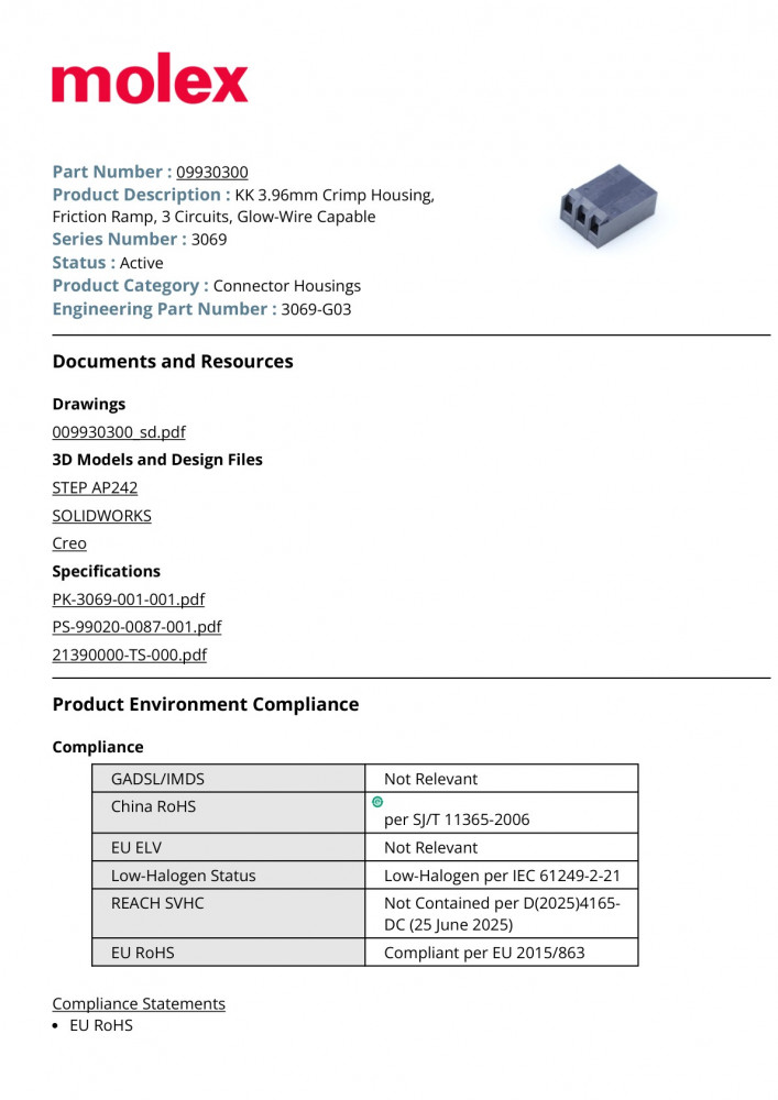 Molex KK 508 specification preview, page 1