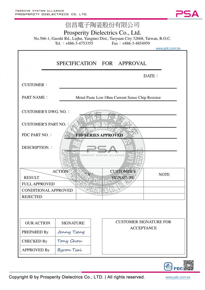 PSA FBF datasheet page 1