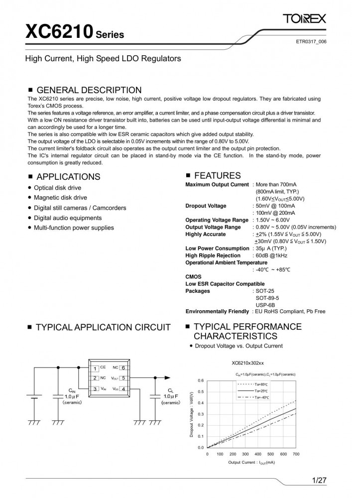 XC6210 series datasheet page 1
