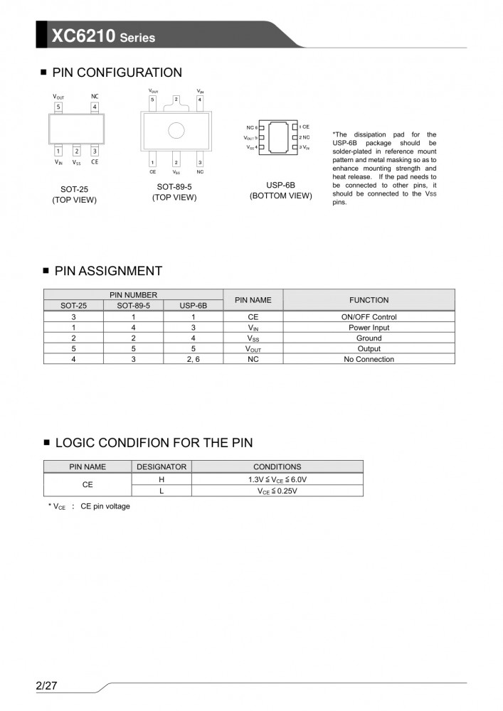 XC6210 series datasheet page 2