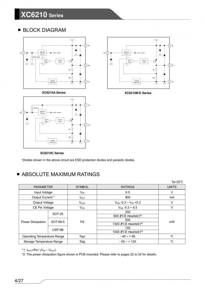 XC6210 series datasheet page 4