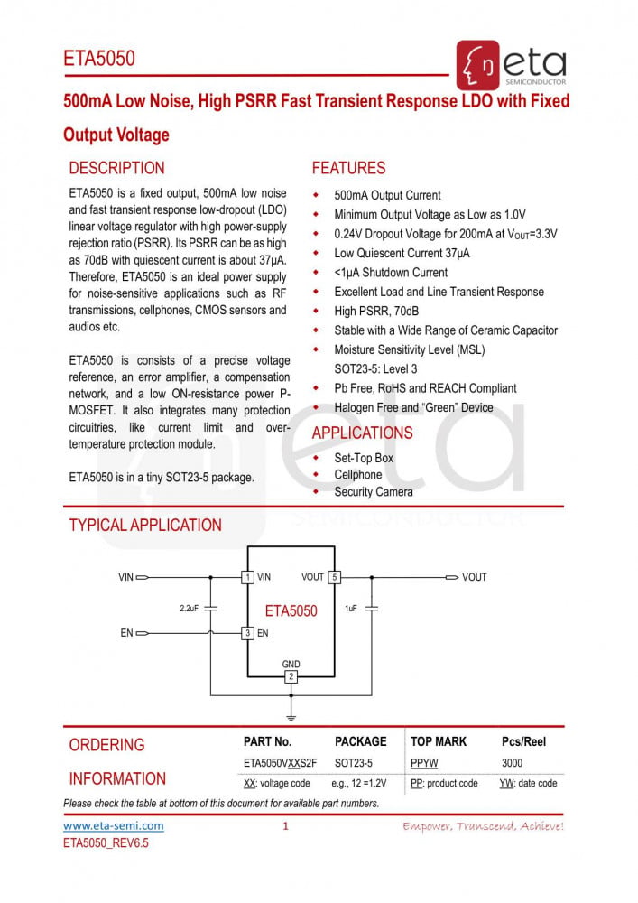 ETA5050 datasheet page 1