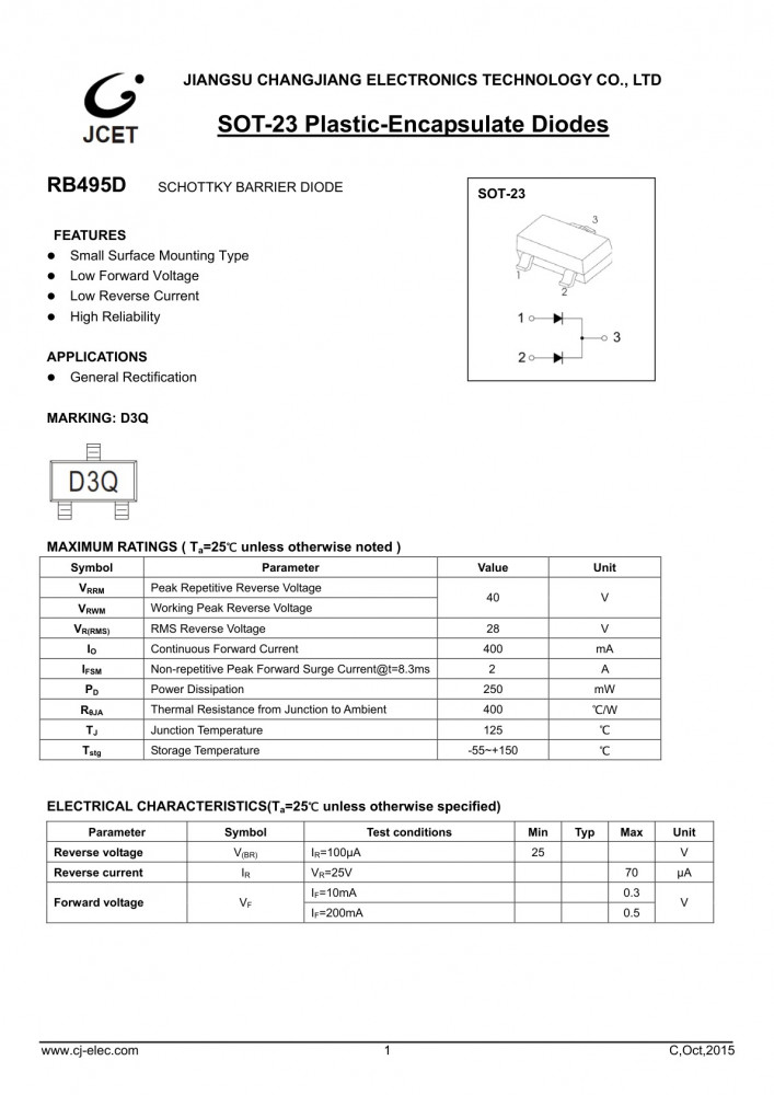 RB495D datasheet page 1