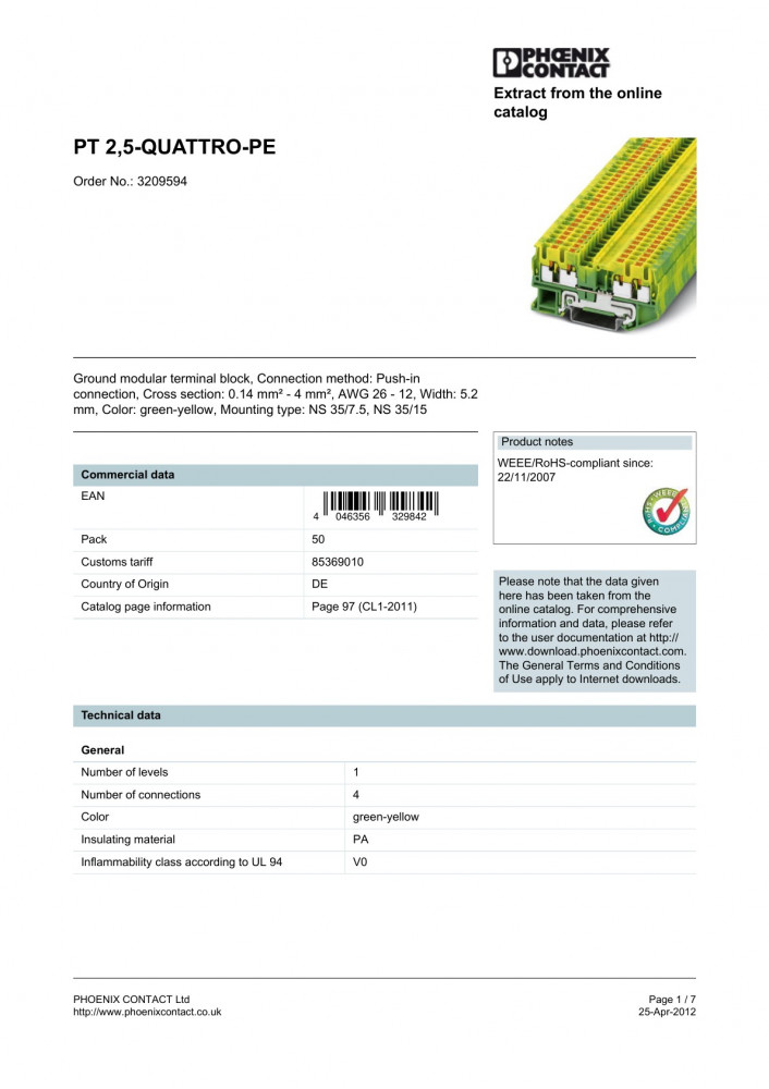 PT 2,5-QUATTRO-PE technical document page 1