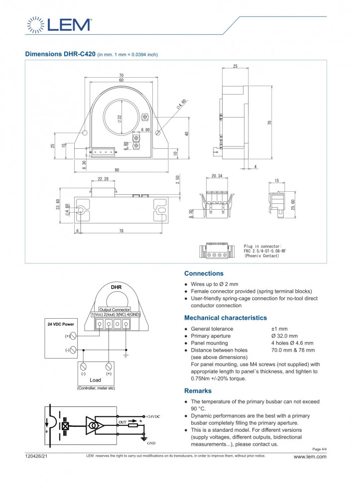 LEM DHR C420 technical document page 4