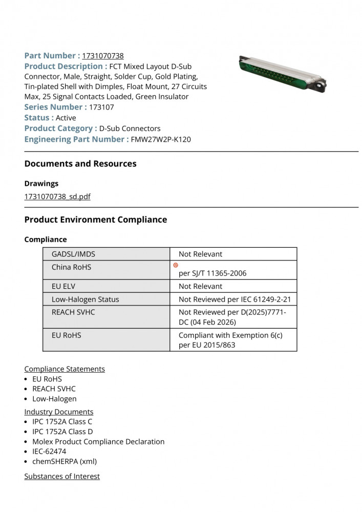 MOLEX 1731070738 drawing, page 1